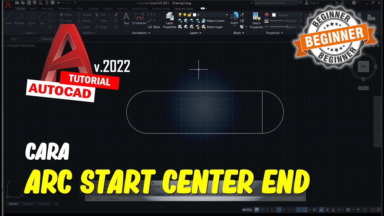 AutoCAD Cara Menggunakan ARC Start Center End - YouTube