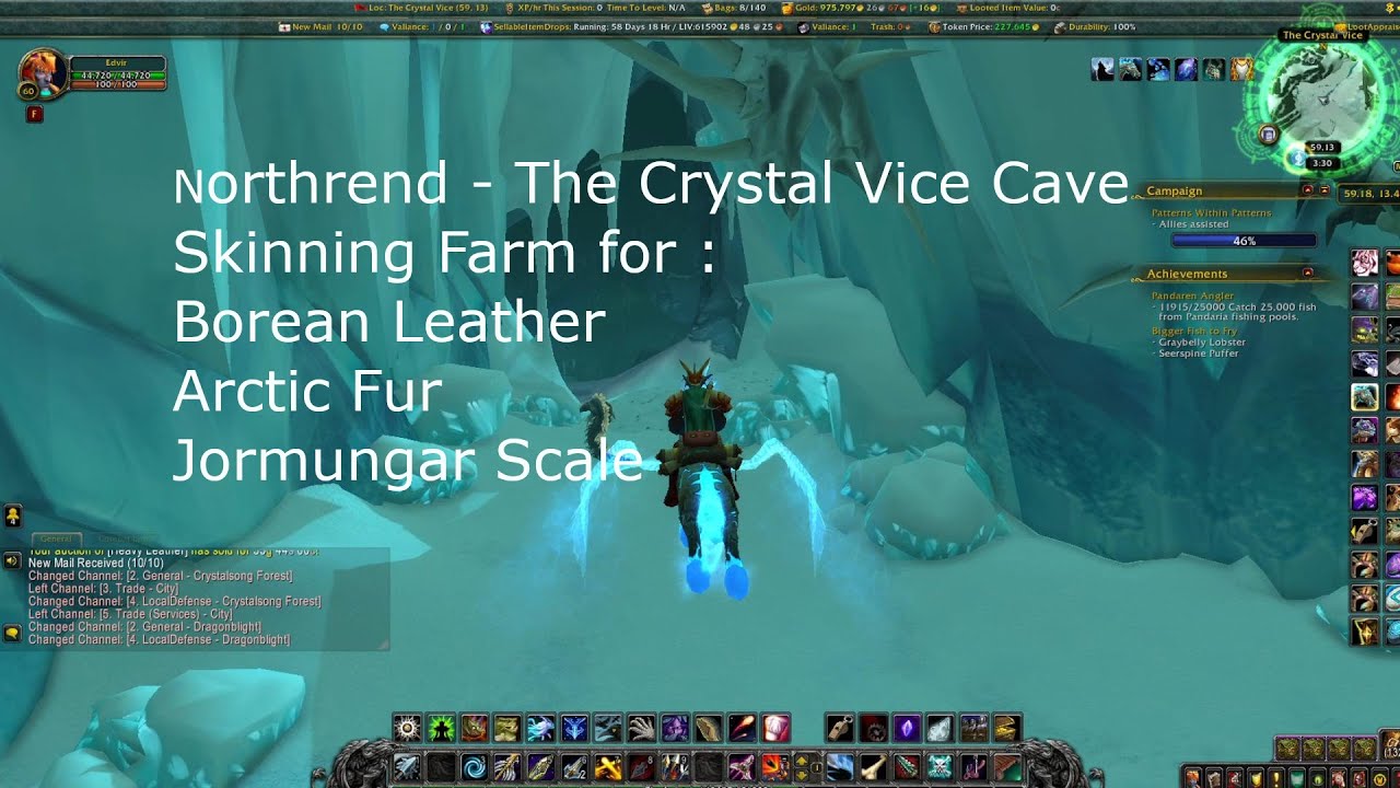 Northrend Crystal Vice Cave Skinning Farm: Borean Leather, Jormungar ...