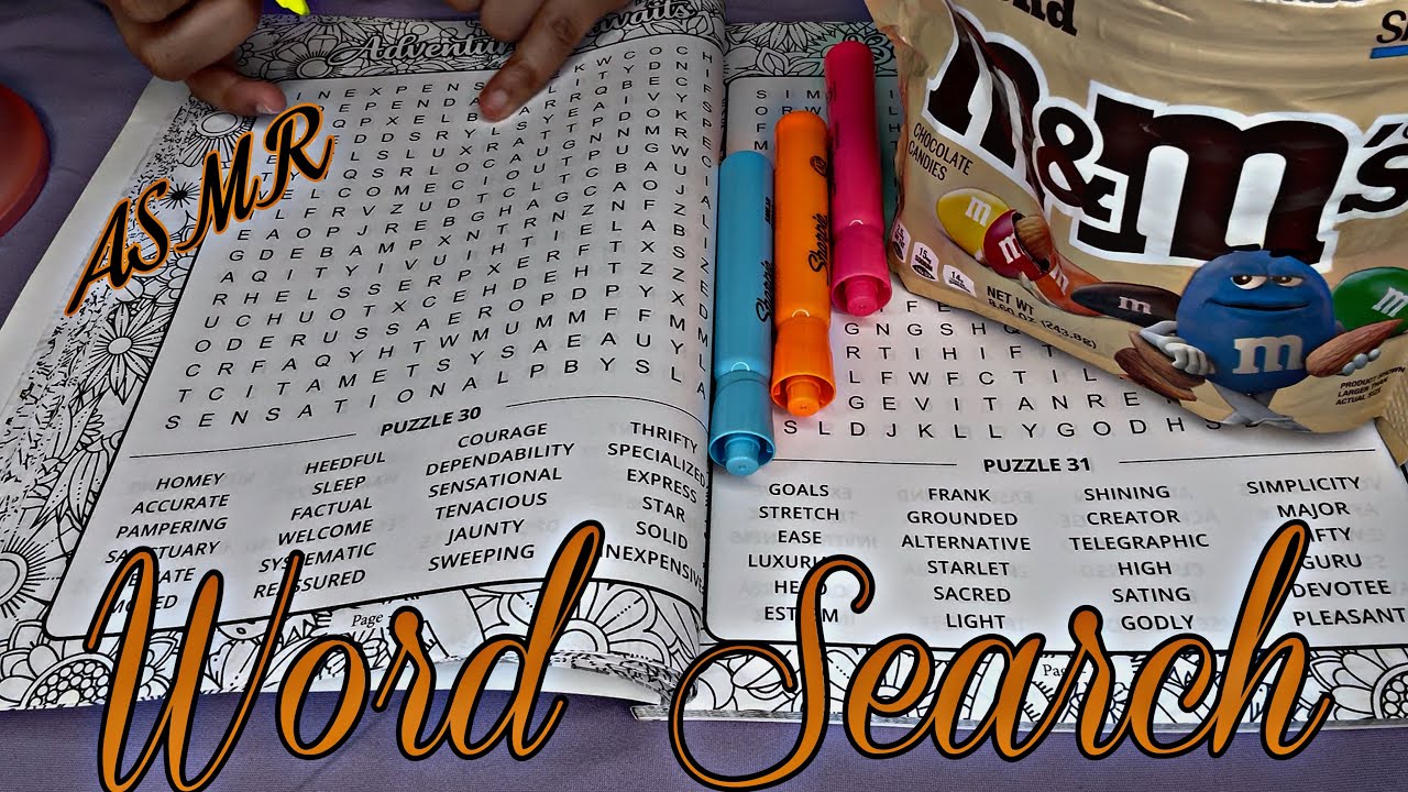 “Soft Whisper ASMR | Word Search & M&M Crunch Sounds for Sleep” - YouTube