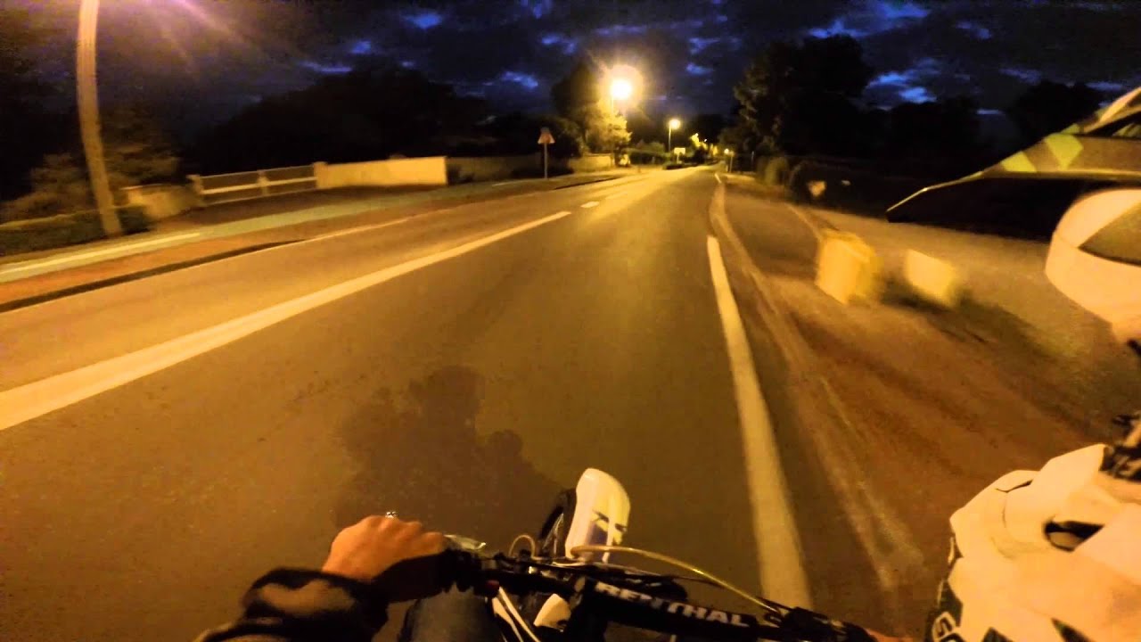 Dirt bike by night on the road - YouTube