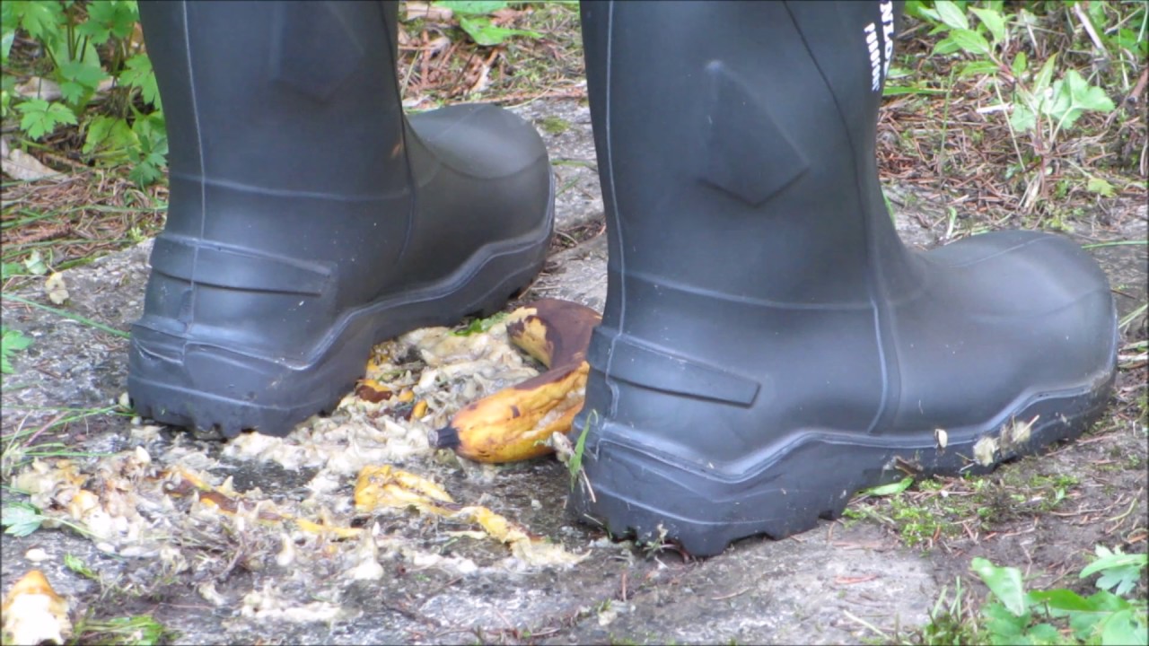 Stomping bananas under my rubber boots - YouTube