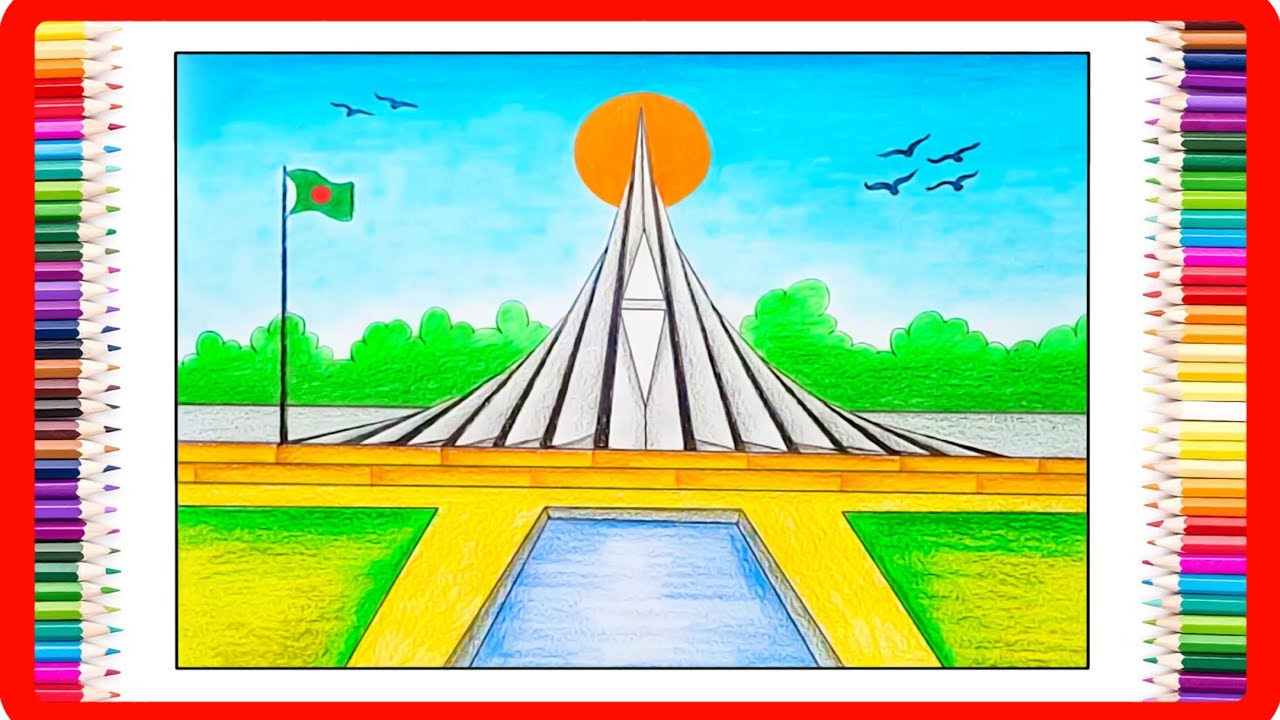 স্মৃতিসৌধ আঁকা | Sriti Soudho Drawing | How to draw sriti soudho ...