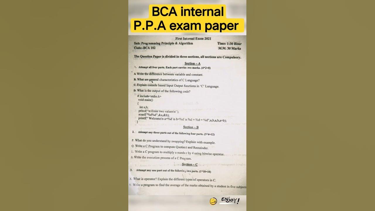 #bca internal exam paper #ppa exam paper #programming principle ...