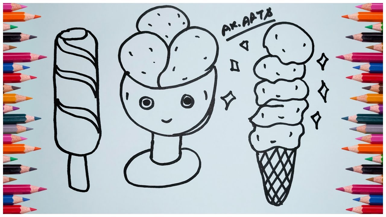 How To Draw Three Ice - Crème ! Ice - Crème Drawing Easy Step By Step ...