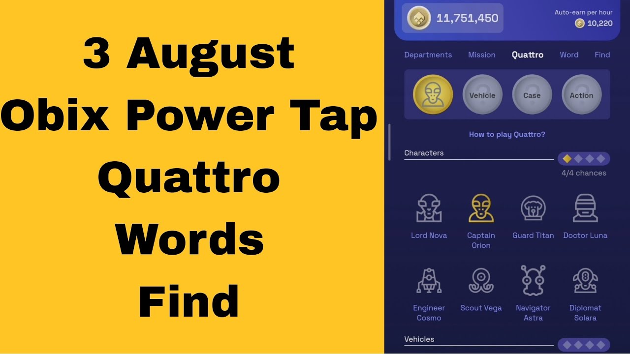 3 AUGUST OBIX POWER TAP | Daily Quattro Combo | Word Combo And Find of ...