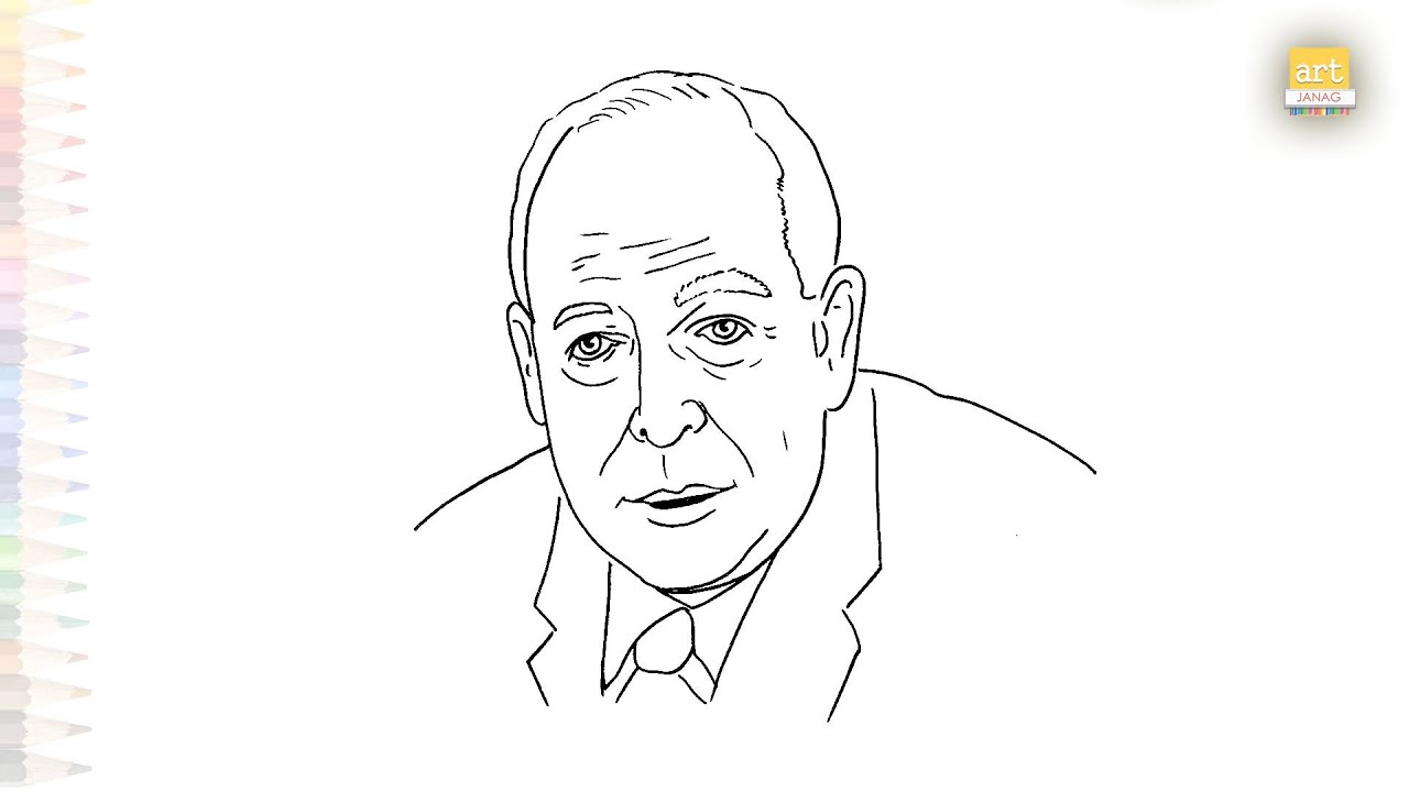 Clive Staples Lewis drawing easy | Portrait sketches | How to draw C S ...