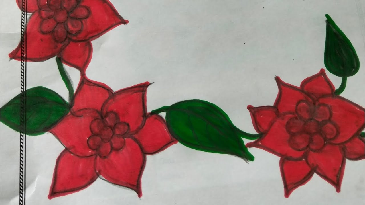 Easy Red Flower Border Design | Simple Art Tutorial | NCS Montagem Toma ...