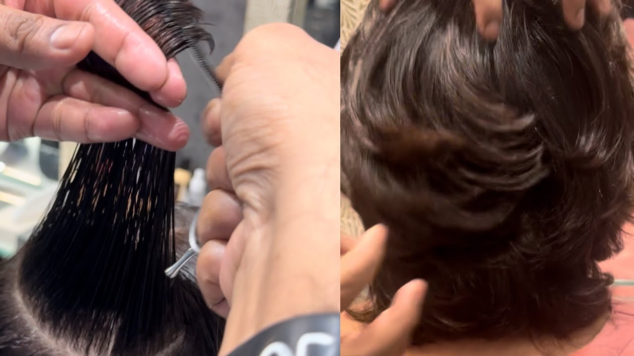 how to thin hair to bounce cut tutorials// advanced hair cut techniques ...
