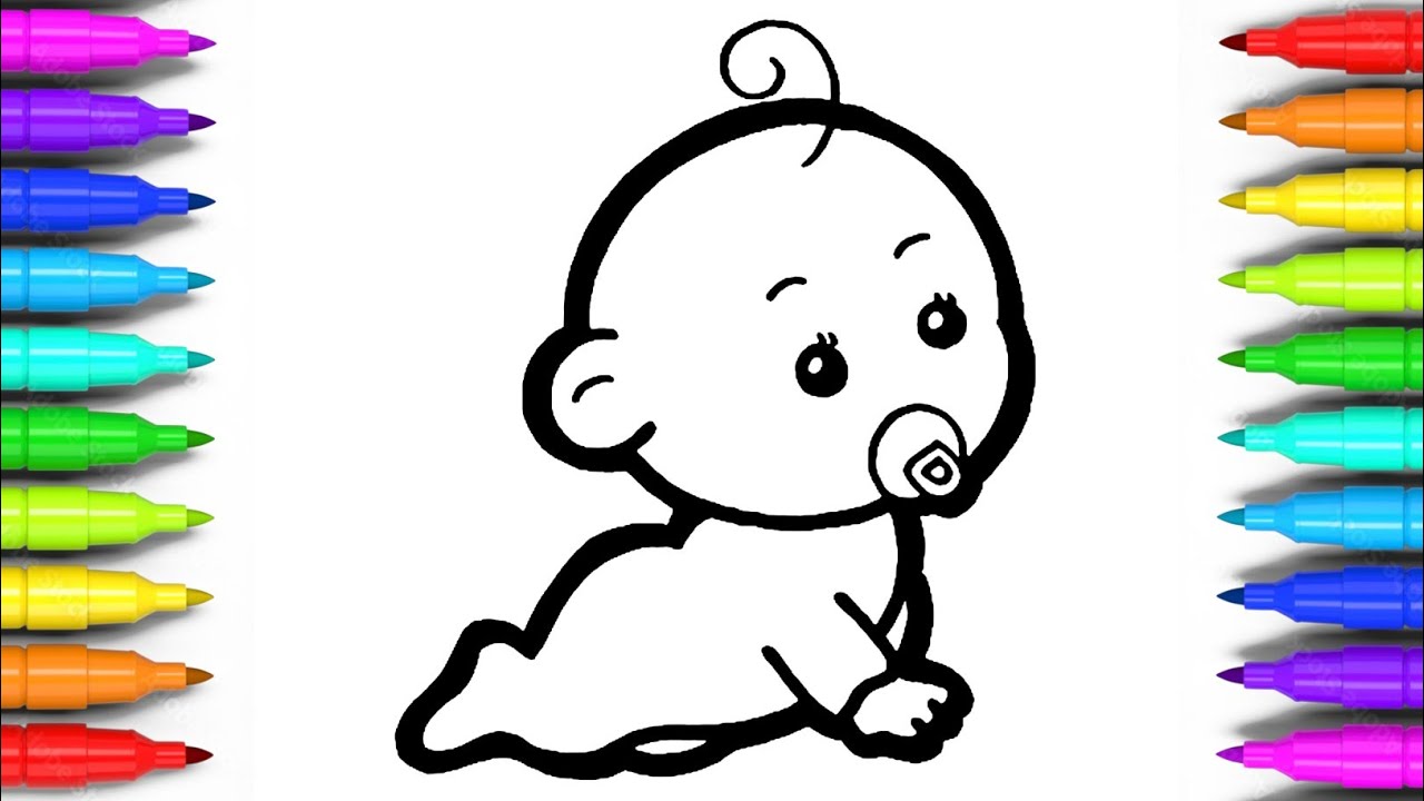 Crawling Baby Drawing and Coloring for Kids and Toddlers | How to Draw ...