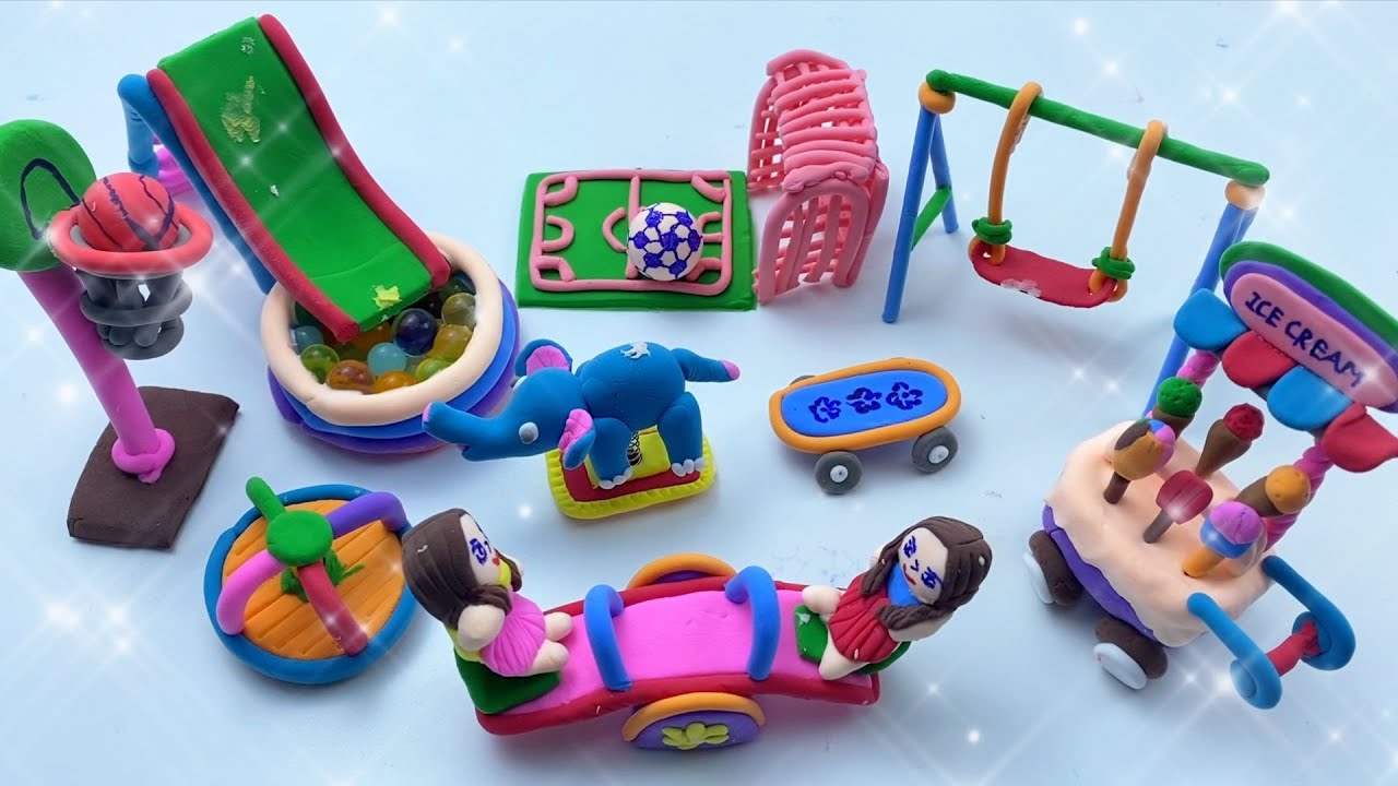 How to make miniature polymer clay playground set with swing, slide ...