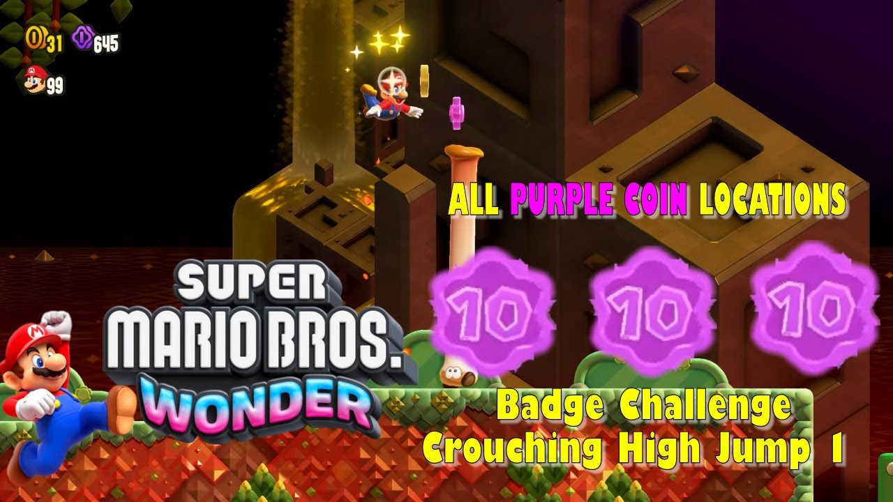Crouching High Jump 2 (Super Mario Bros Wonder) All Purple Coins! - YouTube