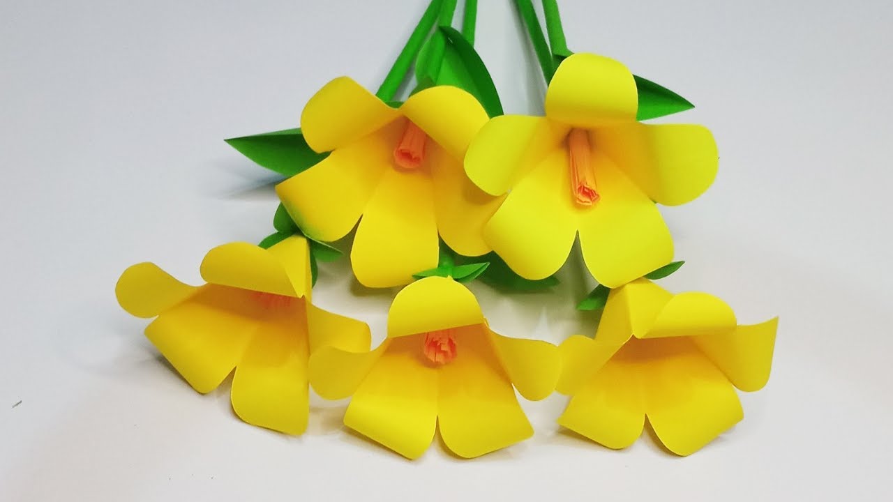 How to make Trumpet Flowers from Origami Paper #paperflowers # ...