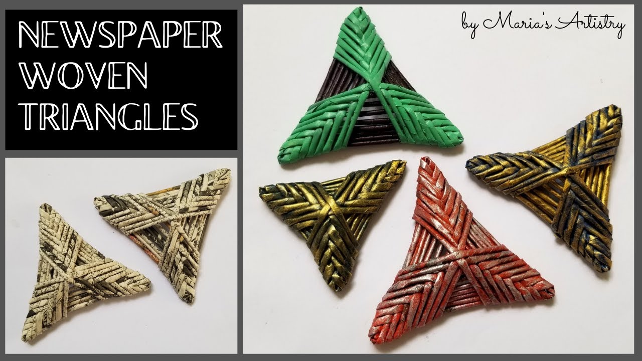 DIY Newspaper woven triangles | Triangle shaped Christmas ornaments ...