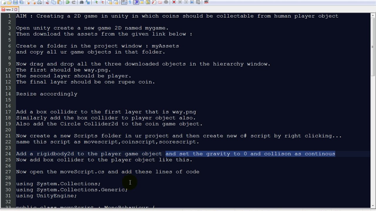 AIM : Creating a 2D game in unity in which coins should be collectable ...