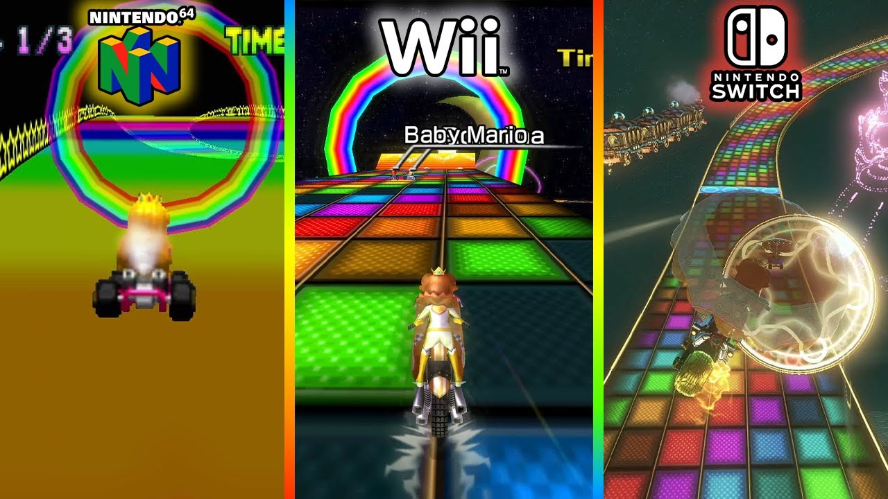 N64 Rainbow Road - Mario Kart 64 vs. Mario Kart Wii vs. Mario Kart 8 Deluxe (Nintendo Switch ...