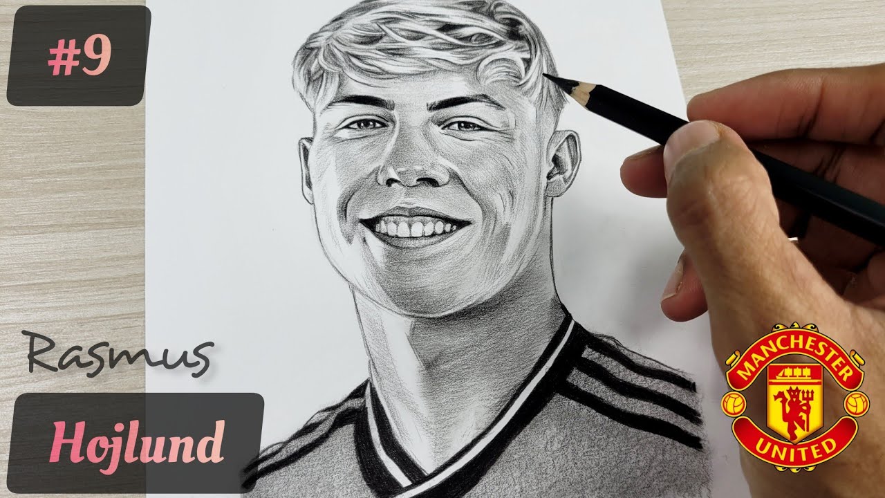 Professional drawing Rasmus Hojlund Mancester United F.C. - YouTube