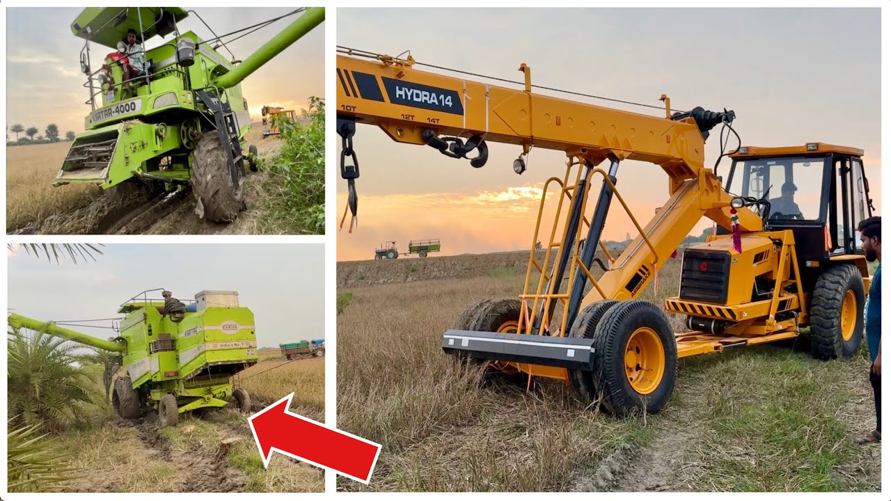 बुरा फसा हारवेस्टर Kartar 4000 Combine Stuck in Mud Pulled by New ...
