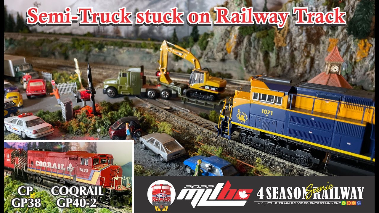 Semi Truck stuck on Railroad Track - YouTube
