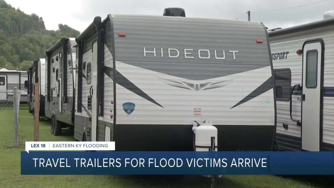 Travel trailers for flood victims arrive - YouTube