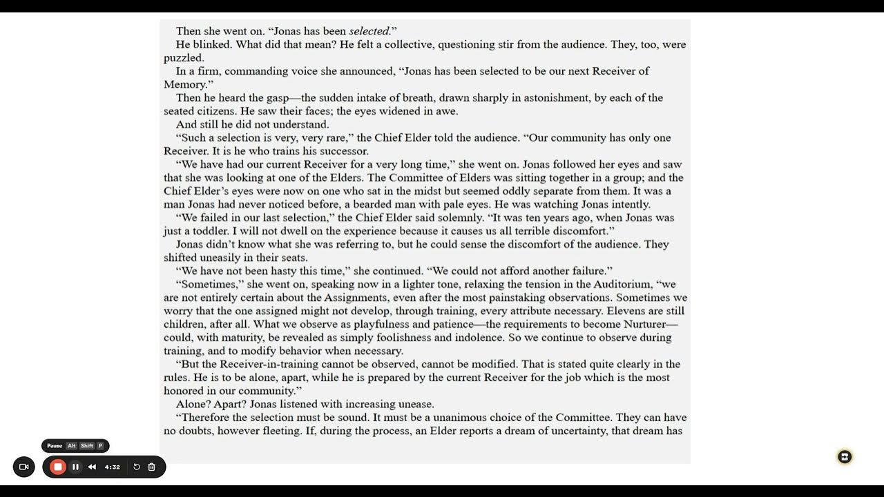 The Giver Chapter 8 - YouTube