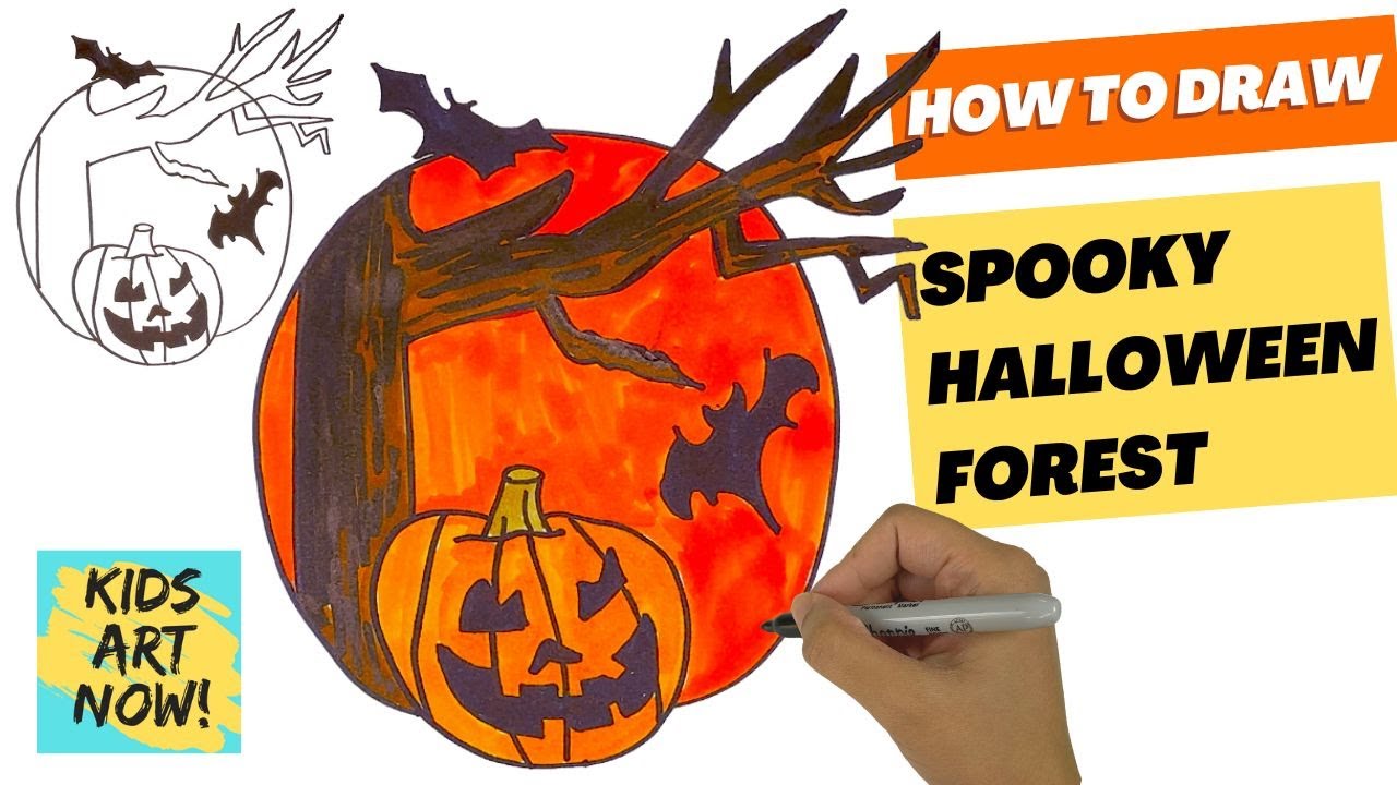 How to Draw a Spooky Forest Halloween Scene! 🎃 - YouTube