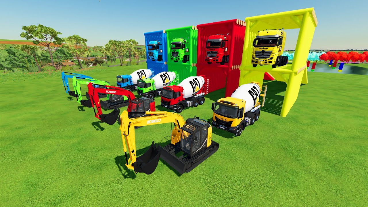 TRANSPORTING KOBELCO EXCAVATOR,IVECO CONCRETE TRUCK TO GARAGE WITH ...