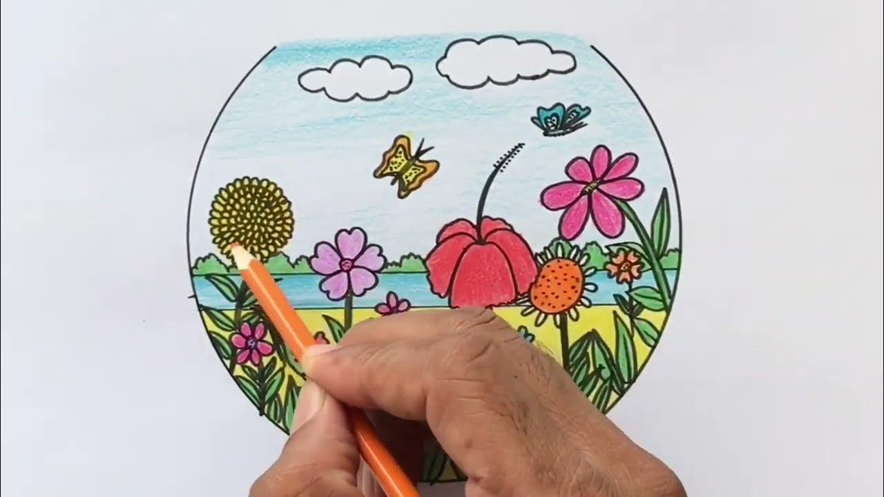 How to Draw a Flower Garden Scenery - YouTube