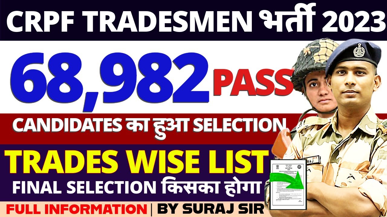 TRADE WISE LIST📢 CRPF CONSTABLE TRADESMEN TECHNICAL RESULT 2024 TRADE ...