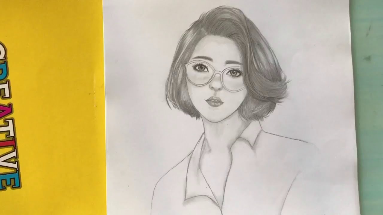 How to draw a cute girl with glasses - step by step - YouTube