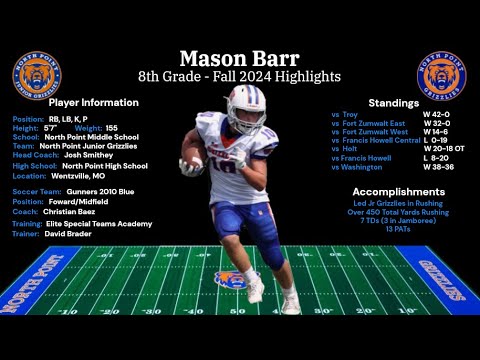 Mason Barr - North Point Jr Grizzlies Football - 2024 Highlights - YouTube