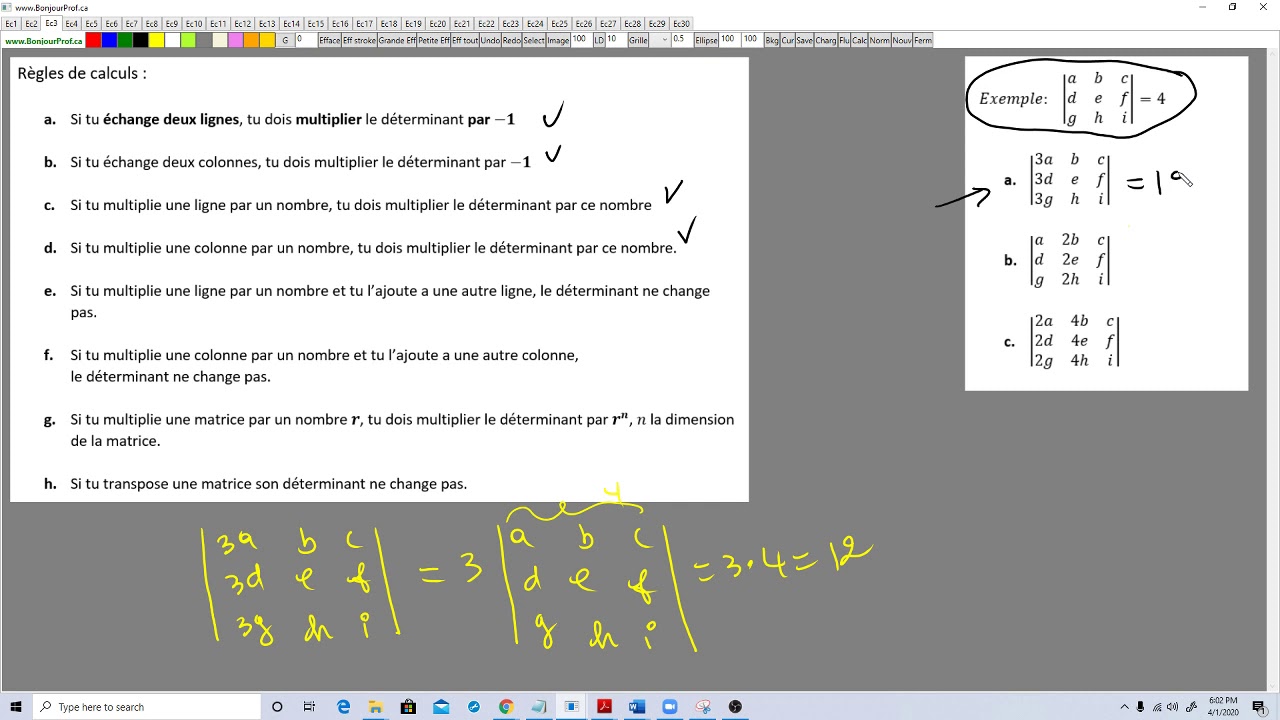 13 Regle de calcul des determinants multiplication d'une colonne par un ...