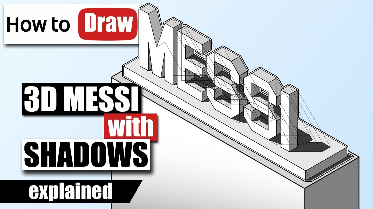 How to Draw 3D Letters MESSI with shadows - Anamorphic Illusion - 3D ...