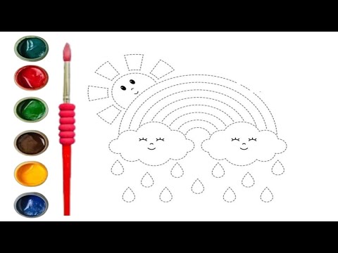 how to draw tracing rainbow rain 🌈 Kids for video kids drawing coloring ...