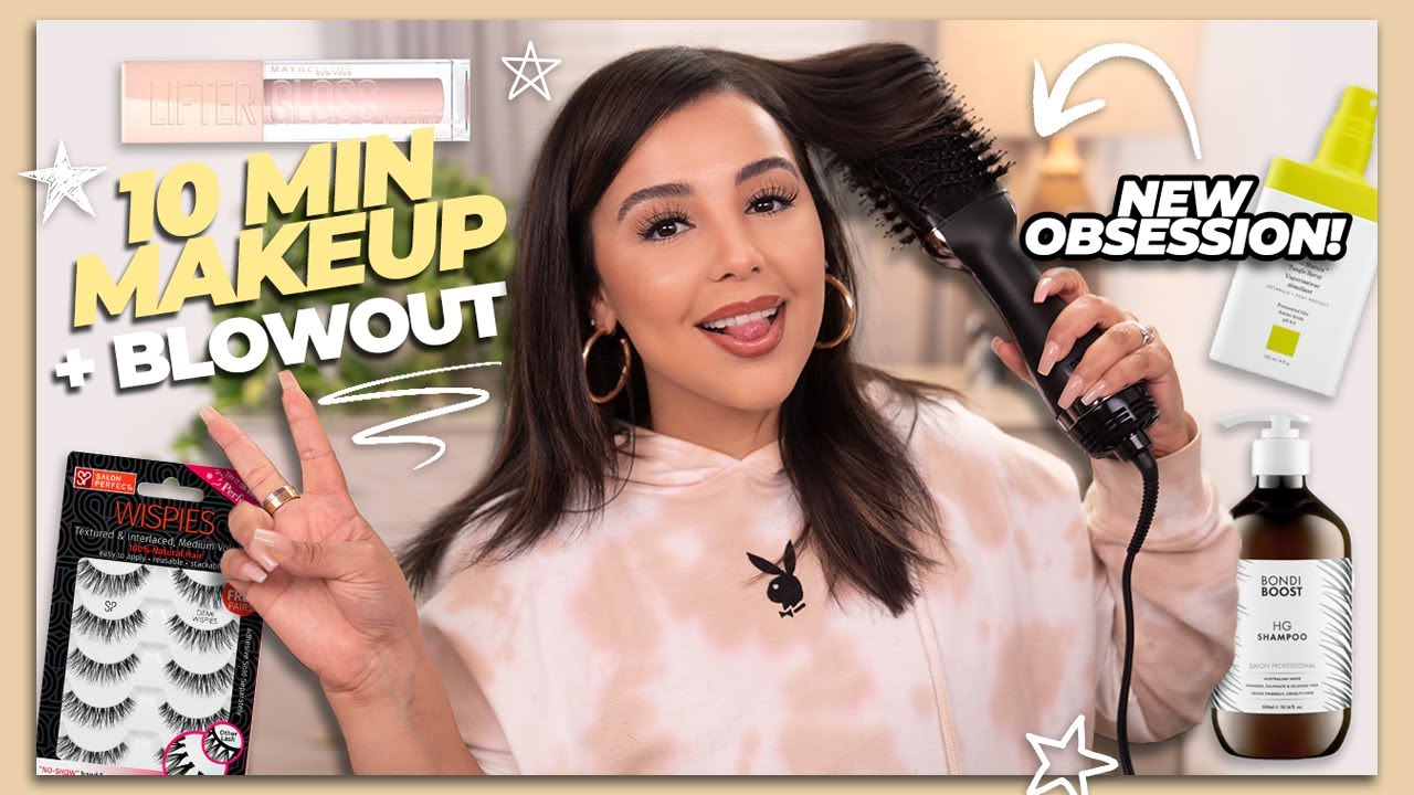 10 Minute Makeup + Blowout Routine! - YouTube