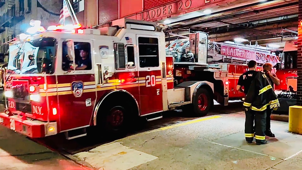 FDNY LADDER 20 RETURNING TO QUARTERS ON LAFAYETTE STREET IN SOHO AREA ...