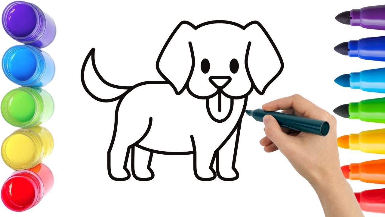 How To Draw cute dog Drawing, Painting & Coloring For Kids and Toddlers ...