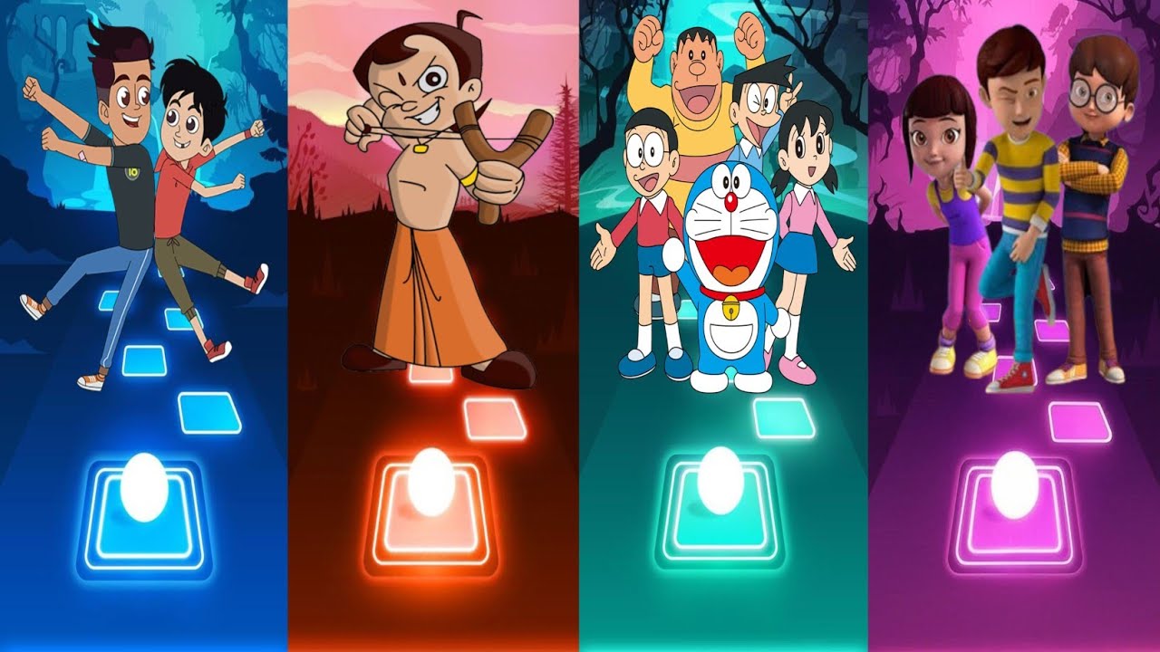 Chikoo and Bunty Vs Chhota Bheem Vs Doraemon Vs Rudra - Tiles Hop EDM ...