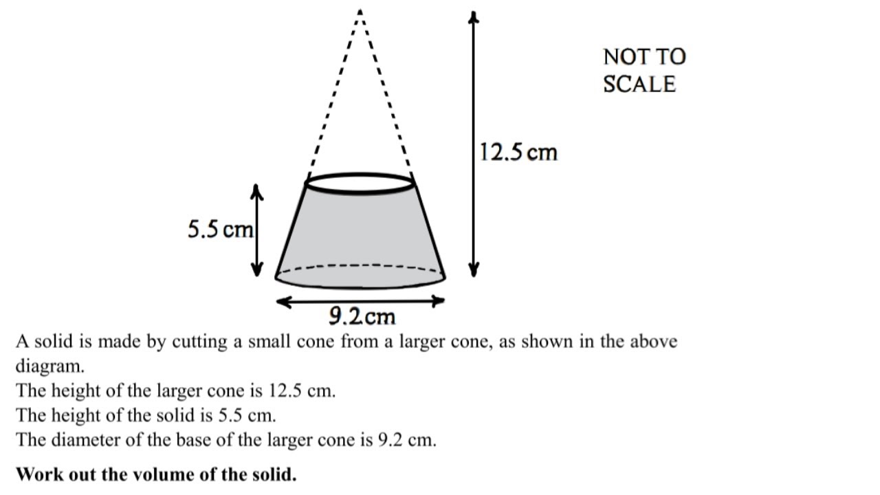 A Solid Is Made By Cutting A Small Cone From A Larger Cone Work Out a-solid-is-made-by-cutting-a-small-cone-from-a-larger-cone-work-out