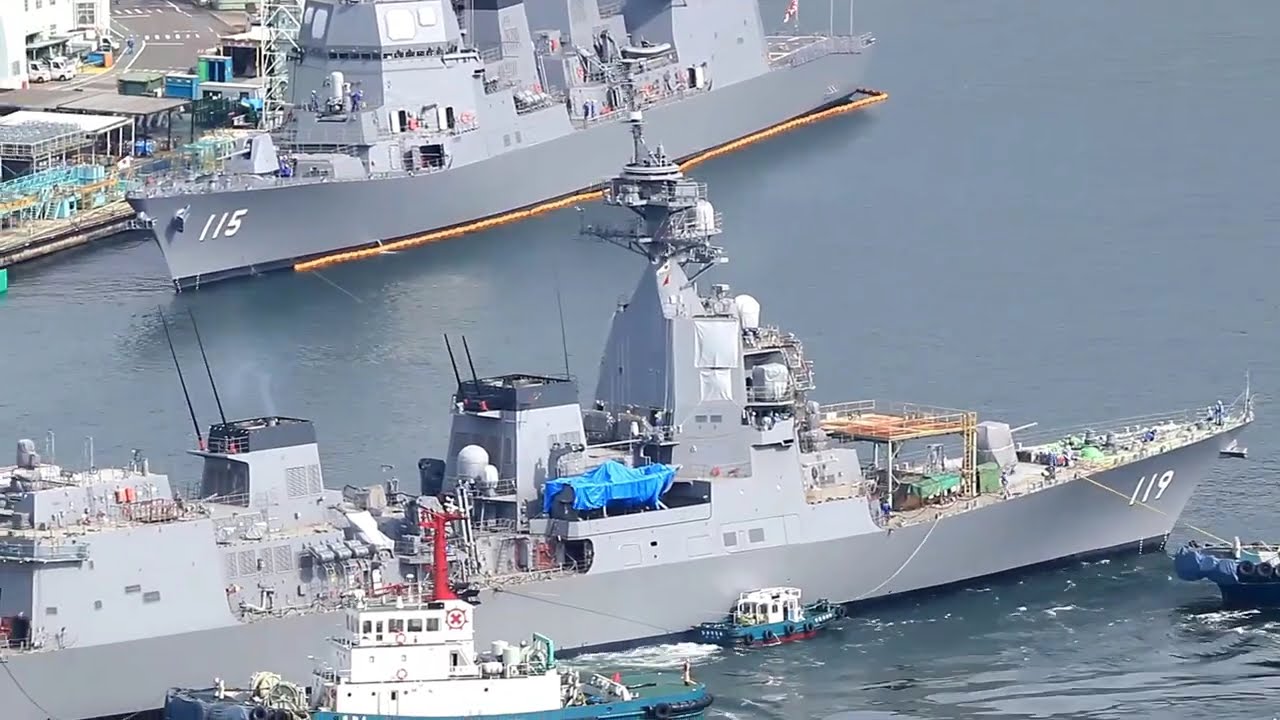 新造護衛艦 DD 119 「あさひ」八軒家岸壁～浮標係留 ×2 29 06 12 - YouTube