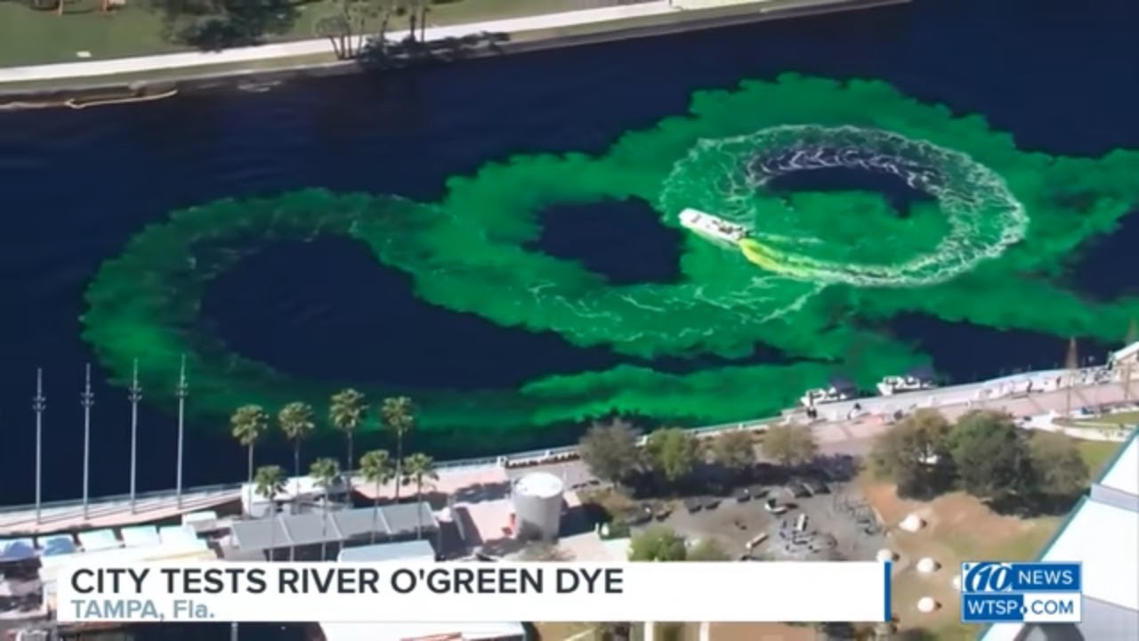 Tampa tests River O'Green dye in Hillsborough River - YouTube