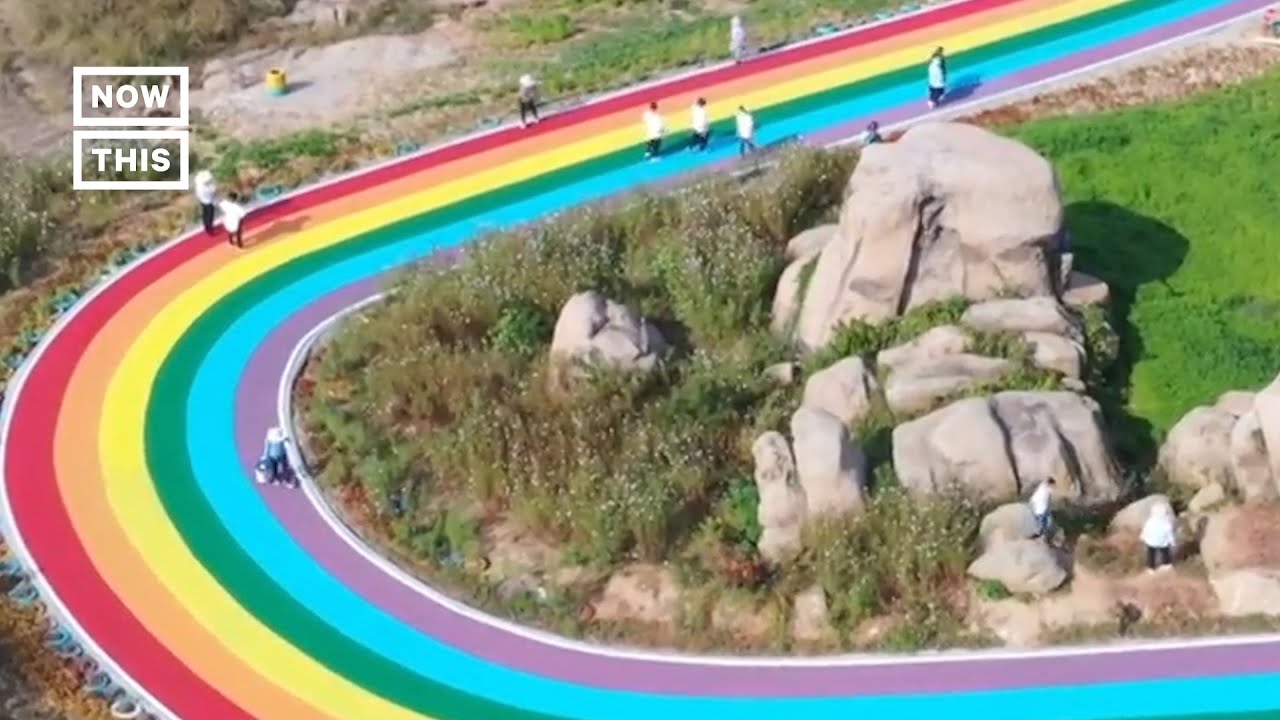 Road in China Painted in Bright Rainbow Colors - YouTube