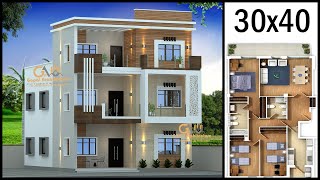 30'-0x40'-0 3D House Design With Layout Map | 30x40 3BH... | Doovi