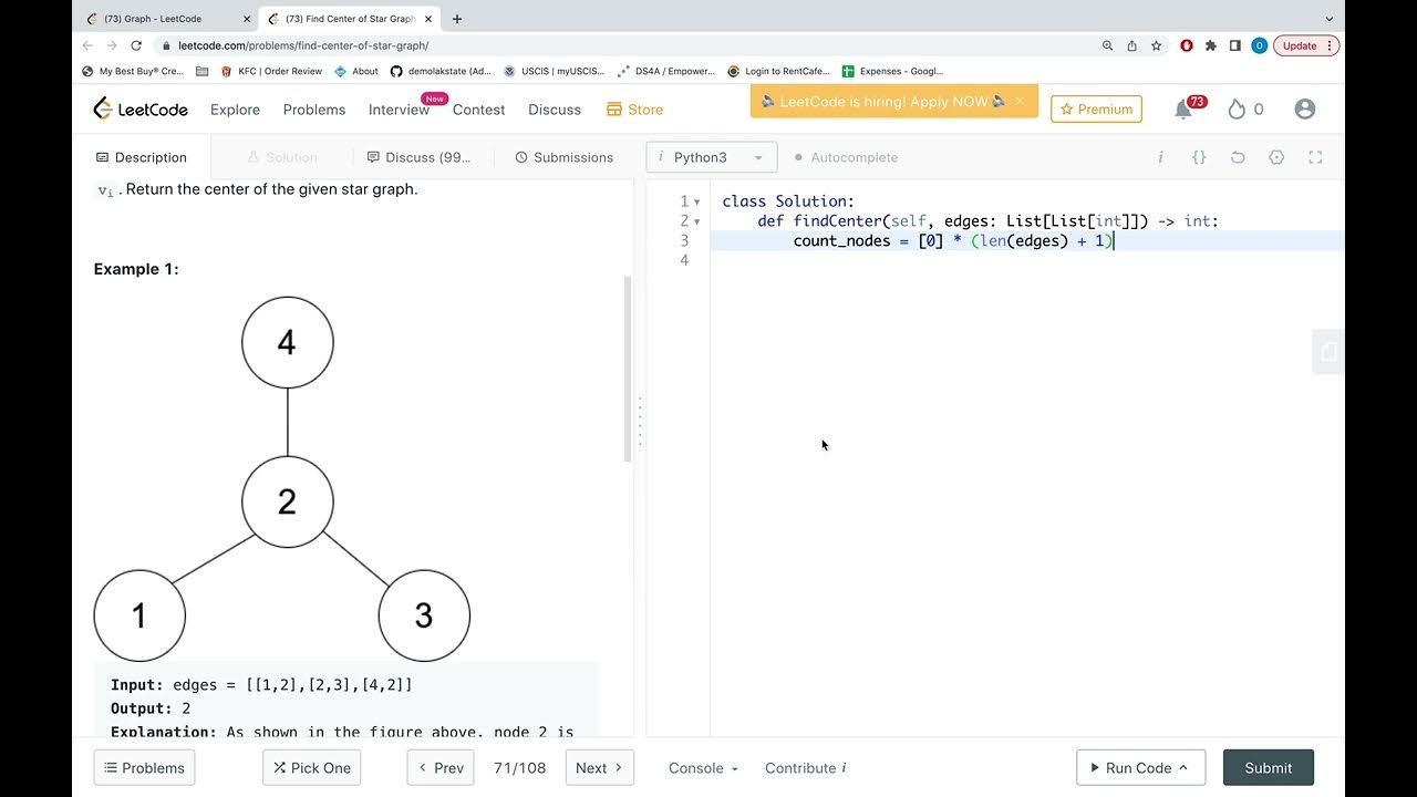 Leetcode 1791 Find Center Of Star Graph Youtube