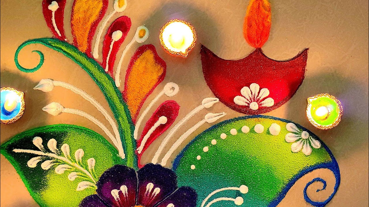 Freehand Rangoli design|Diwali special rangoli|diya rangoli|Shading ...