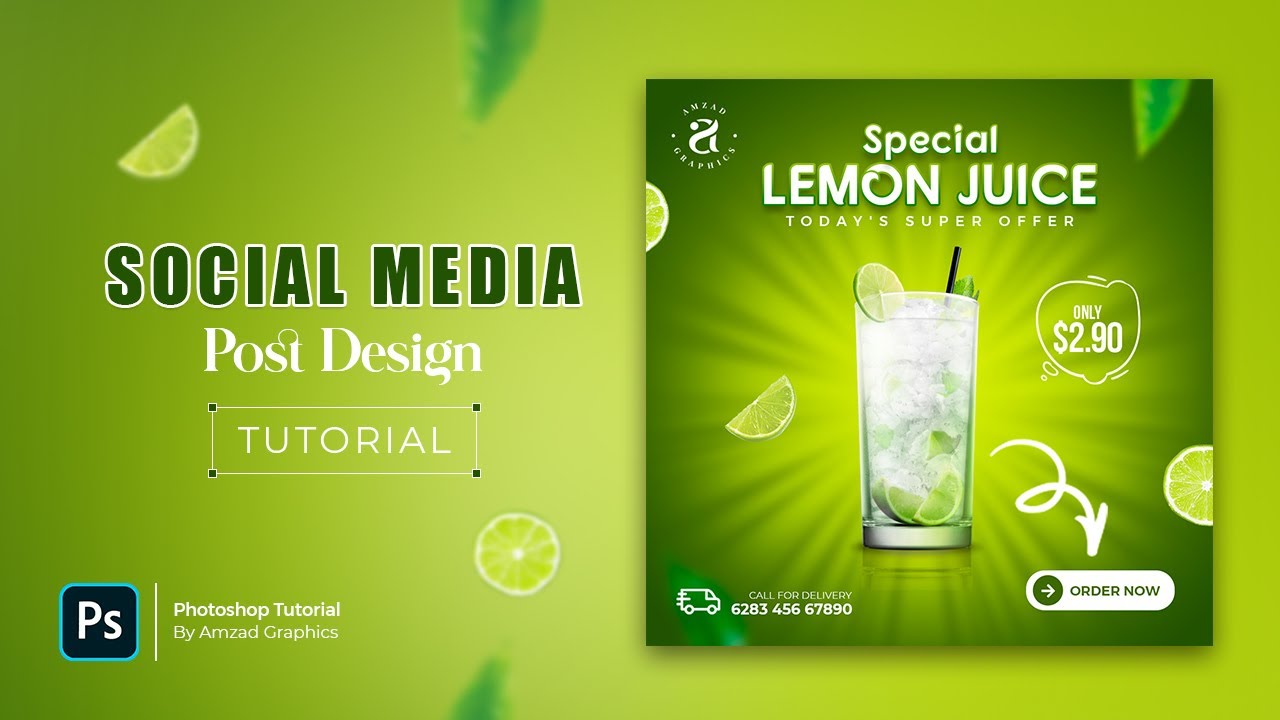 How to Create a Lemon Juice Social Media Post Design in Photoshop l ...
