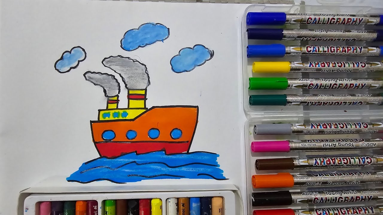 How to Draw Ship And Colour | Easy Ship drawing For Kids - YouTube