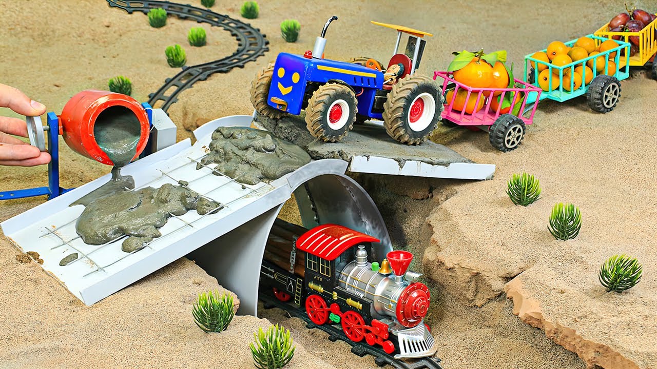 diy tractor making mini Concrete bridge | diy tractor build a Train ...