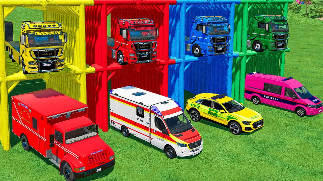 ALL AMBULANCE CARS TRANSPORTING TO GARAGE WITH MAN TRUCKS! Farming ...