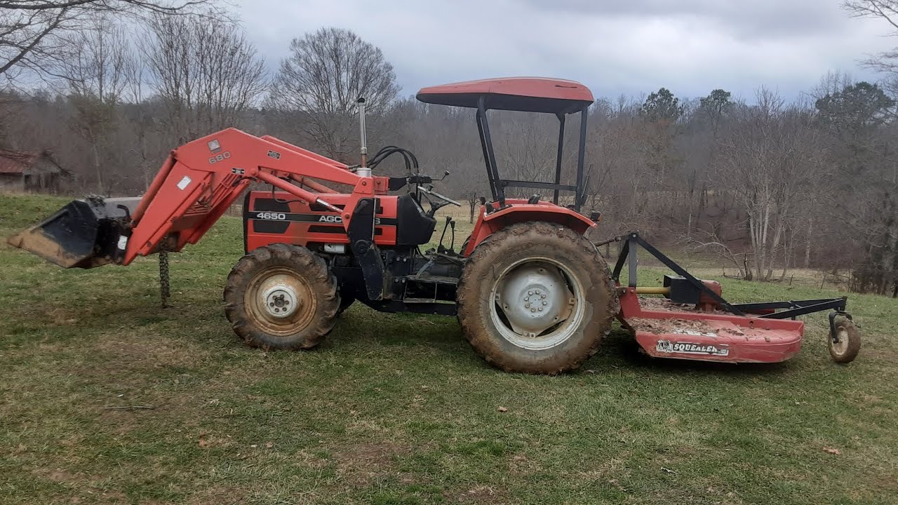 Mowing with Agco allis 4650 & bush hog squealer 5ft - YouTube