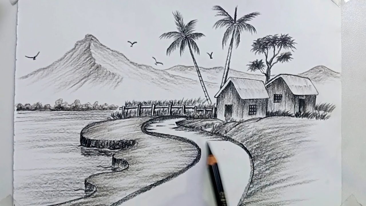 How to draw Natural scenery,Step by step for beginners - YouTube
